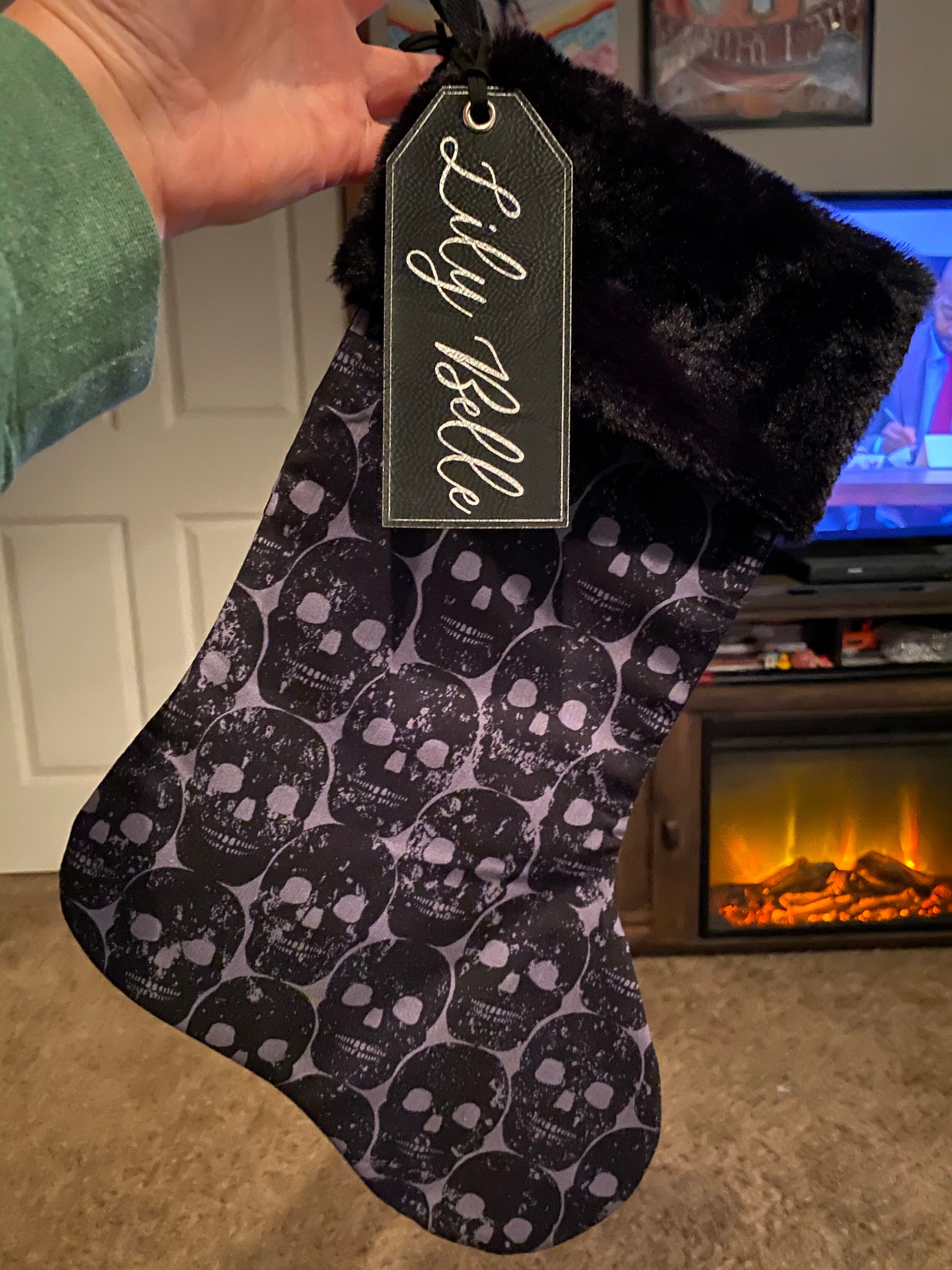 Black Skulls Christmas Stocking, Black Faux Fur, Goth Punk, Horror Fan ...