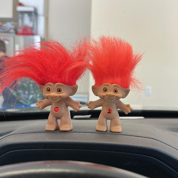Vintage Ace Novelty Treasure Troll Doll, Red Hair, Red Circle Jewel ...