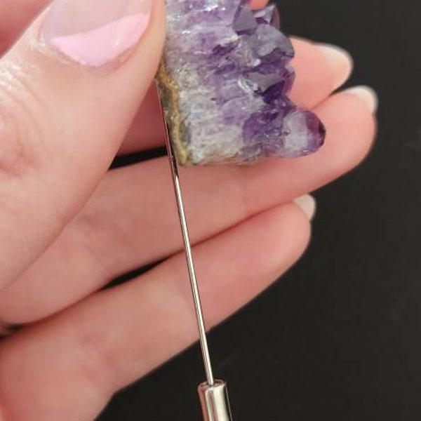 Amethyst Lapel Pin, Raw Stone Stick Pin. Boutonniere, Stone Brooch, Hat ...