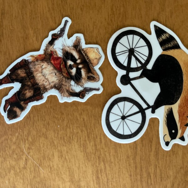 Raccoon on Bike Sticker | Quirky Raccoon Sticker | Durable Vinyl ...