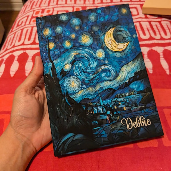 Personalized Van Gogh Style Stained Glass Notebook, Starry Night Design ...