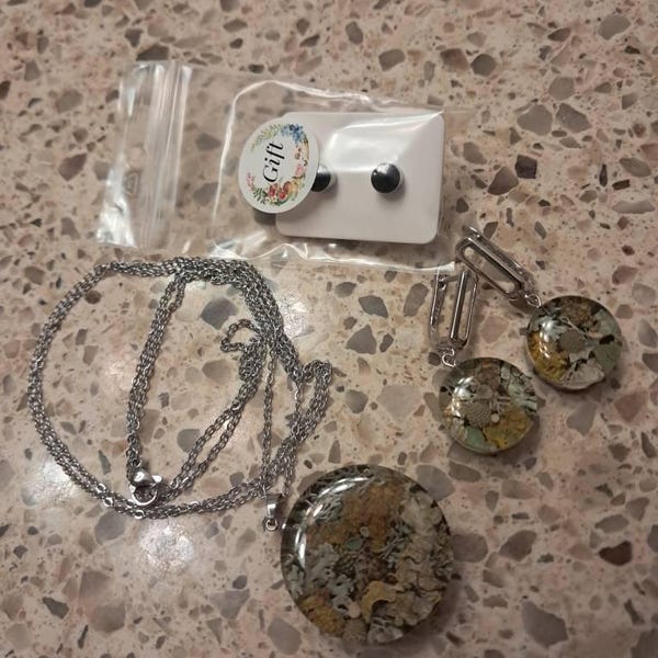 Forest Pendant With Real Mushrooms, Hepatica Flowers, Fern, Pink ...