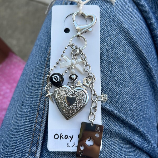 8 Ball Keychain, Y2K Clutter Bag Charms With Dice, Cherry, Stars, Bow ...