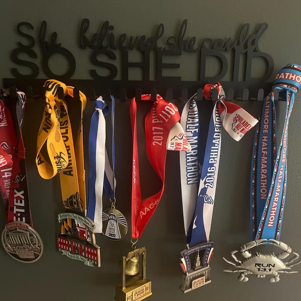 Medal Hanger Display Trophy Shelf Sports Medal Display Rack With Wooden ...