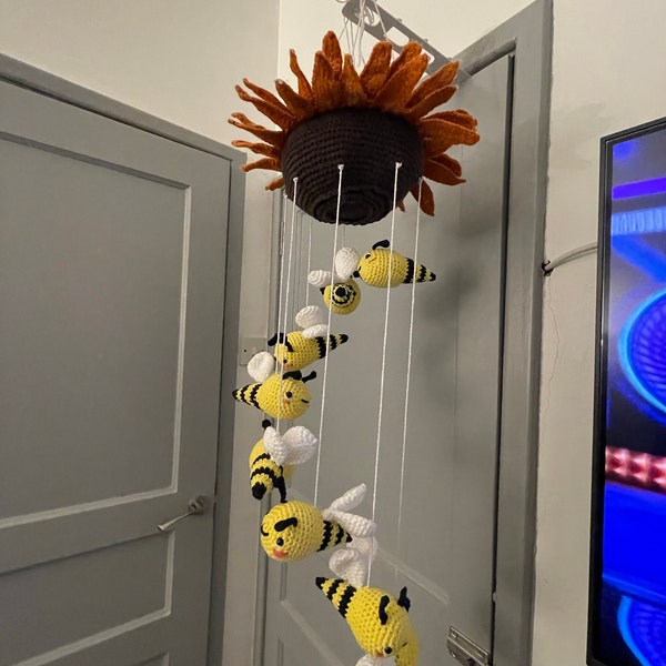 Bee Mobile Crochet Pattern PDF: Sunflower Amigurumi Nursery Decoration ...