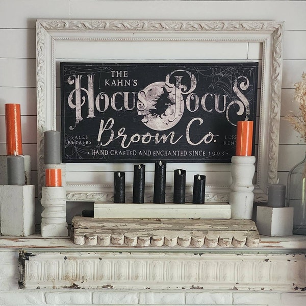 Hocus Pocus Sign Halloween Home Decor Name Sign Witch Flying Broom Full ...