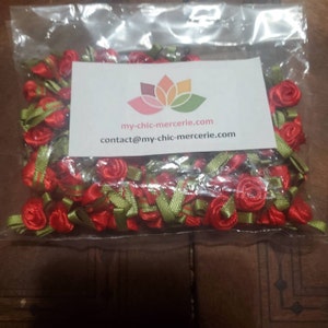 Mini Roses and Leaves in Satin Ribbon 12mm / Many Colors / Satin ...