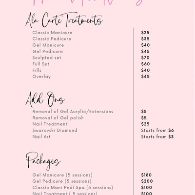 DIY Aesthetic Price List Design Templates Pre Made Complete - Etsy