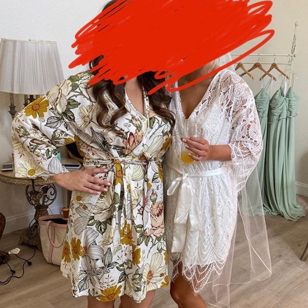 Vintage Garden OCHRE Bridesmaid Robes | Floral Pattern Bridesmaid Robe ...