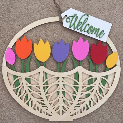 Tulip Welcome Basket, Spring Welcome Sign, Spring Welcome Basket, Tulip ...