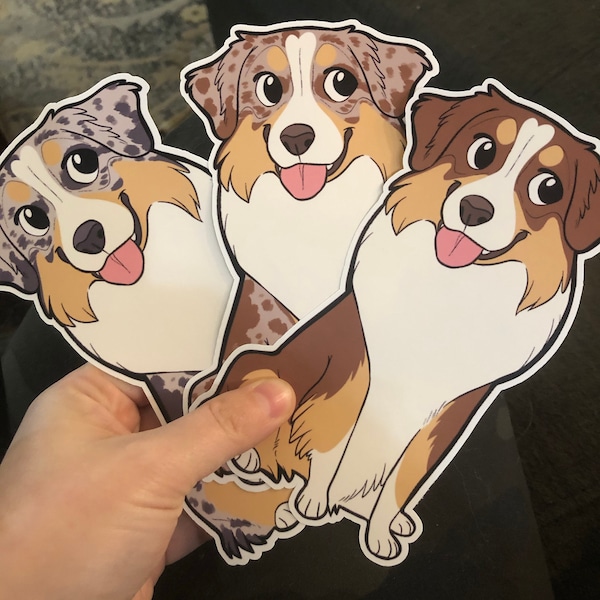 Australian Shepherd Sticker || Aussie Chibi Puppy Dog, Vinyl, Hand ...