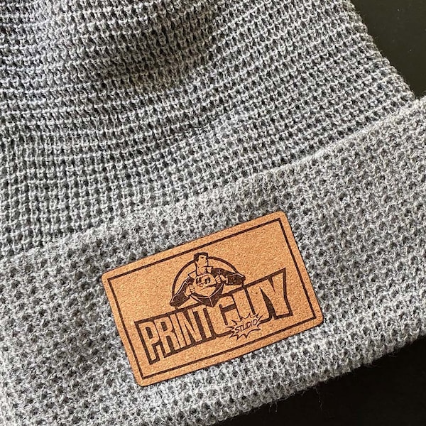 Custom Leather Patch Knit Beanie | Design Your Own Personalized Beanie ...