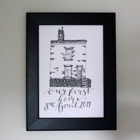 House Drawing Personalised With Calligraphy House Illustration Drawing ...