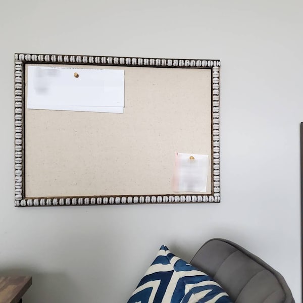 Natural Wood Bead Framed Pin Display Board, Decorative Detailed Fabric ...