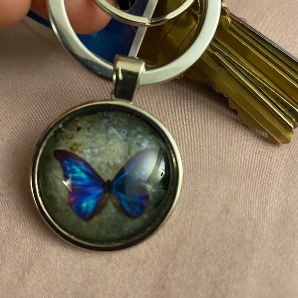 Blue Butterfly Keychain, Key Chain, Key Ring, Key Fob, Blue Butterfly ...