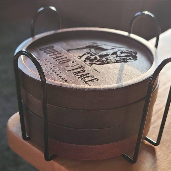 Laser Engraved Bourbon Coasters - Wood Coaster Set With Wire Rack - Etsy