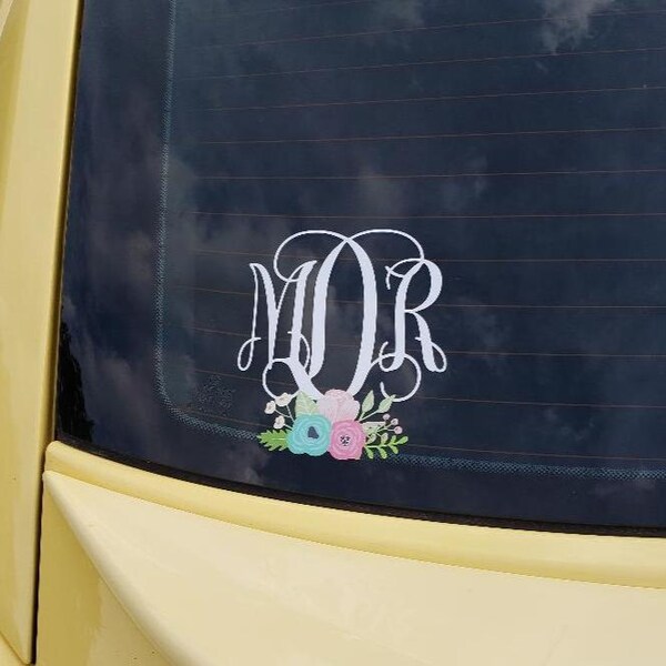 Floral Monogram Decal Script Monogram With Pastel Flowers Bohemian ...