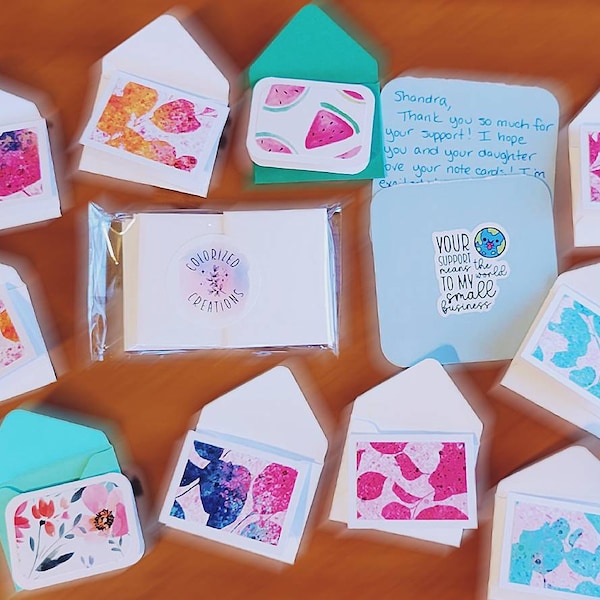 Tiny Mosaic Watercolor Cards // Set of 8 // Folded // 1.5” X 2" Blank ...