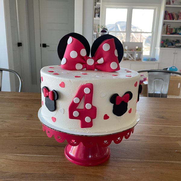 Edible Fondant Bow and Ears Cake Topper - Red - Etsy