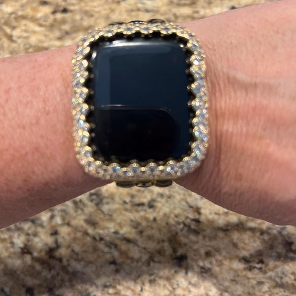 Silver Apple Watch Case Large 3.5mm Lab Diamonds Bezel Apple Watch ...