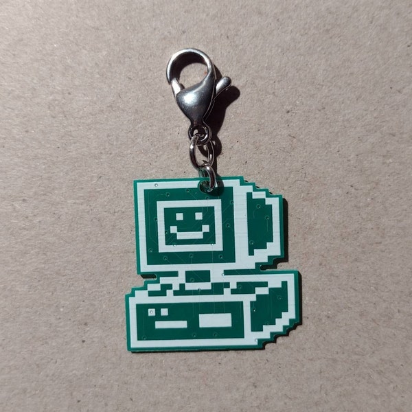 Happy Flip Cell Phone Circuit Board Charm - Retro Pixel Art, Green ...