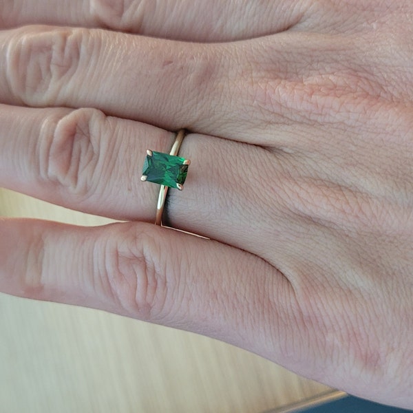 Emerald Green Ring 14K Solid Gold Birthstone Ring, Emerald Cut Emerald ...