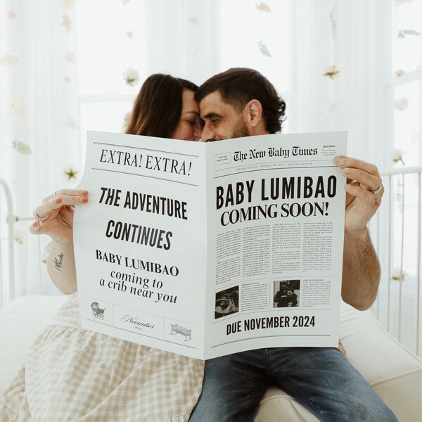 Editable Newspaper Pregnancy Announcement, Canva Baby Newspaper ...