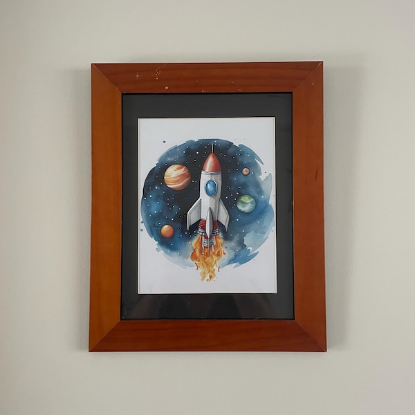 Printable Wall Art - Watercolour Rocket Ship in Space - DIY Decor - Etsy