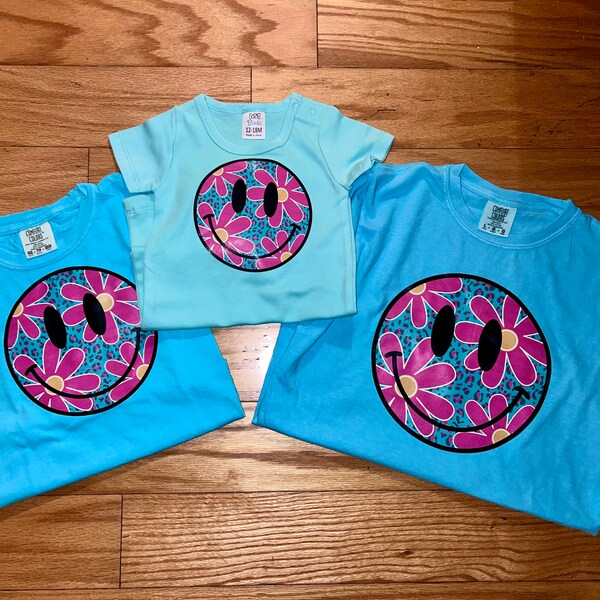 Leopard Print Pink Daisy Smiley Face PNG Happy Face Shirt Sublimation ...
