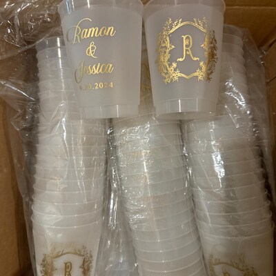 Custom Wedding Cups, Reception Bar Frosted Cups, Personalized ...