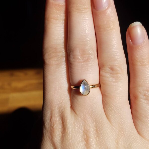 Moonstone Stackable Ring; Rainbow Moonstone Ring; Gold Moonstone Ring ...