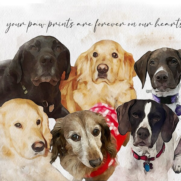 Multiple Pet Portrait Custom Dog Painting Watercolor, Multiple Dog ...