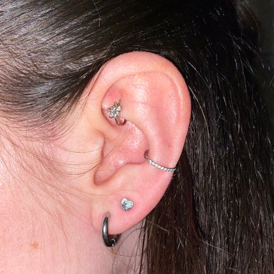 Tiny CZ Flower Huggie Hoop, 6mm Hoop, Tragus Hoop, Rook Hoop, Forward ...