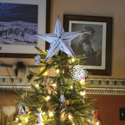 White Star Christmas Tree Topper Decoration White Metal Star 12 ...