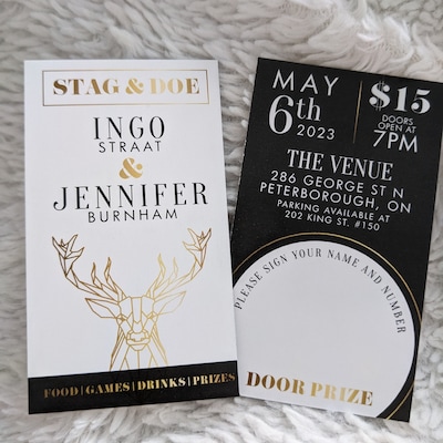 Simple Black, White and Gold Stag & Doe Tickets Buck and Doe Weddings ...