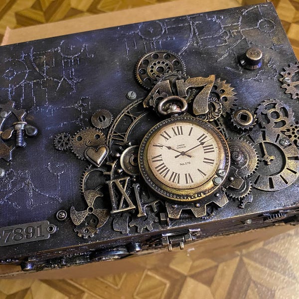 Personalised Steampunk Box, Mixed Media Gift, Customizable Wooden Box ...