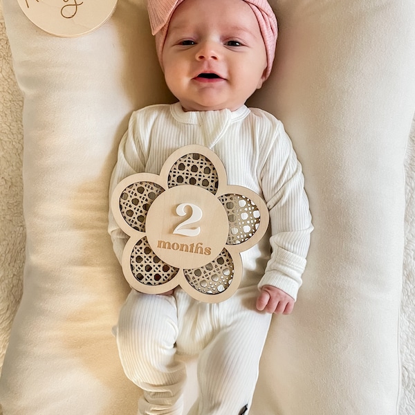 Wooden Flower Lattice Milestone Cards | Custom Name Set | Monthly ...