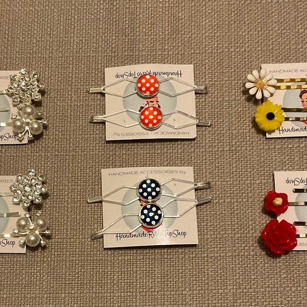 Geometric Bobby Pins Art Deco Polka Dot Butterflies Flowers Decorative ...