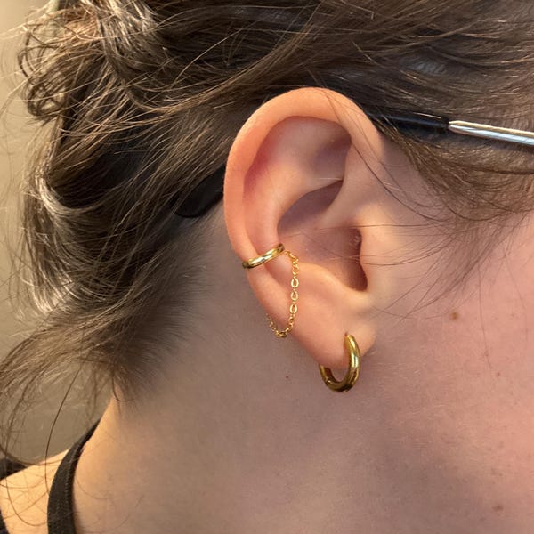 Chain Ear Cuff, Conch Cuff, Earring No Piercing is Needed, Unisex, Gold ...
