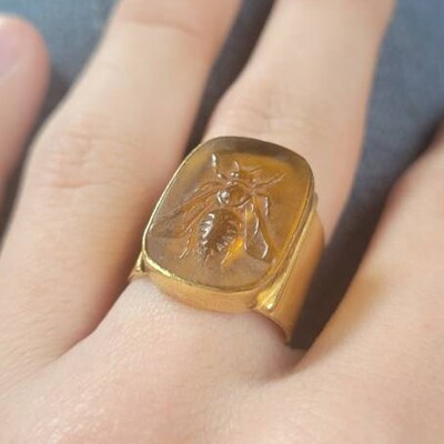Roman Art Handmade Bee Glass Intaglio Ring, 925K Solid Sterling Silver ...