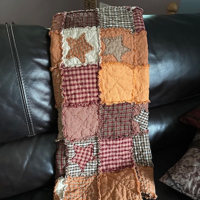 New Primitive Rag Quilt Homespun Red Tan Hearts - Etsy