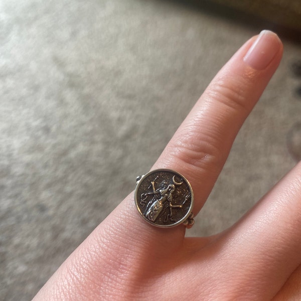 Hecate Ring • 925 Sterling Silver • Triple Goddess Coin Ring • Witchy ...