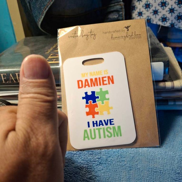Autism Bag Tag, Autism Alert Tag, Personalized Bag Tag, Autism Hang Tag ...