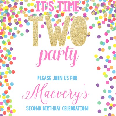 Time Two Party Birthday Invitation 2nd Birthday Invitation Girl ...