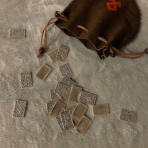 Silver-plated Metal Rune Set With Leather Pouch, Full Elder Futhark ...