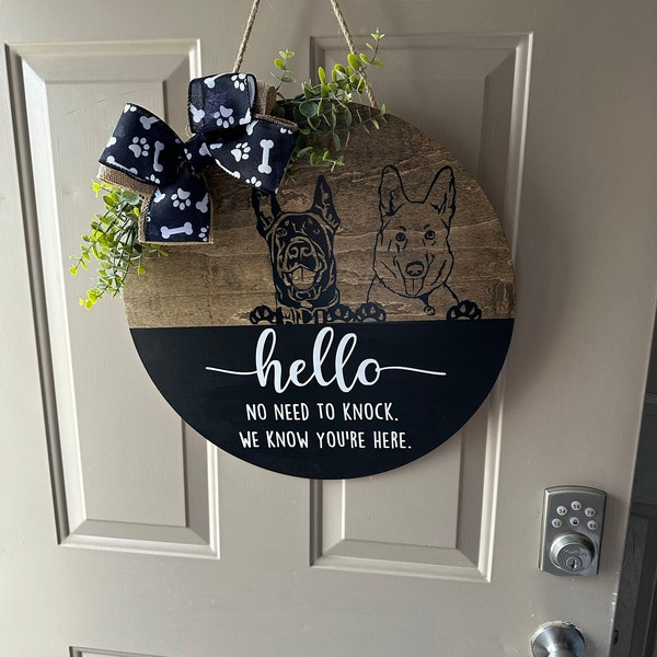 Personalized Pet Portrait Welcome Sign, Dog Portrait Door Hanger, Cat ...