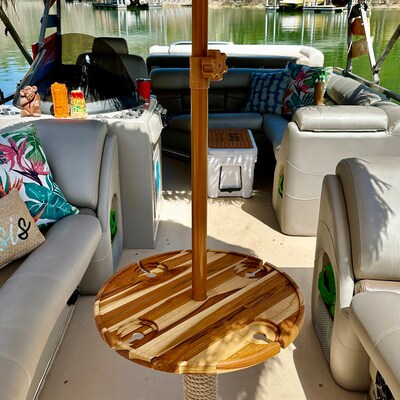 Teak, Round Boat Table Top for Drinks, Beverages and Snacks Drink Table ...