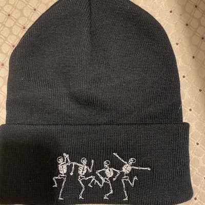 Skeleton Embroidered Beanie Spooky Embroidery Boho Hippy Beanie ...