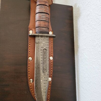 Damascus Kabar Knife With Sheath Custom Handmade Damascus Bowie Knife ...