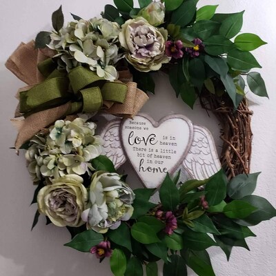 Rustic Sympathy Wreath, Memorial Door Hanger With Flowers, Bereavement ...